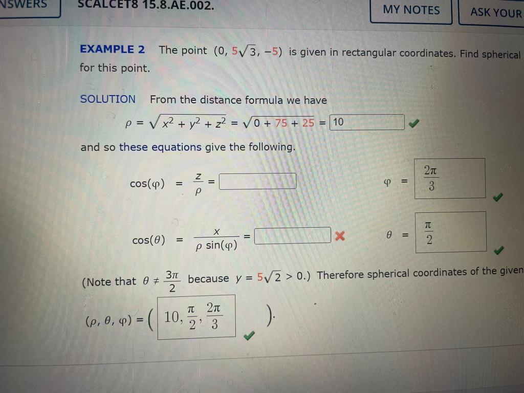 Solved EXAMPLE 2 The point (0,53,−5) is given in rectangular | Chegg.com