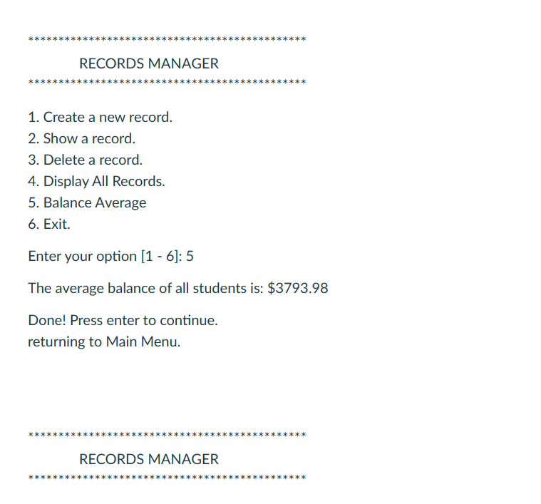 Solved RECORDS MANAGER 1. Create a new record. 2. Show a | Chegg.com