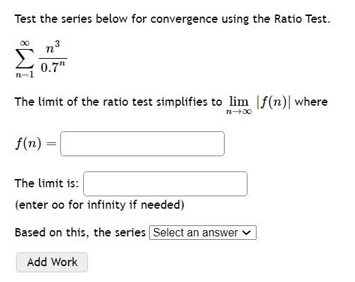 Solved Test the series below for convergence using the Ratio | Chegg.com