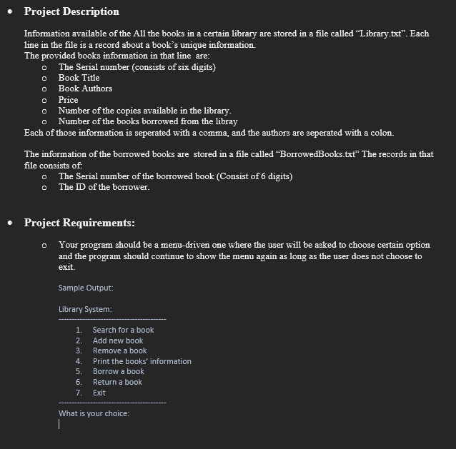 Solved Project Description Information available of the All | Chegg.com