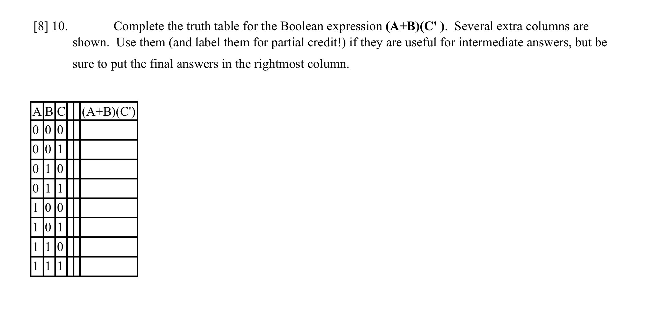 Solved [8] 10. Complete the truth table for the Boolean | Chegg.com