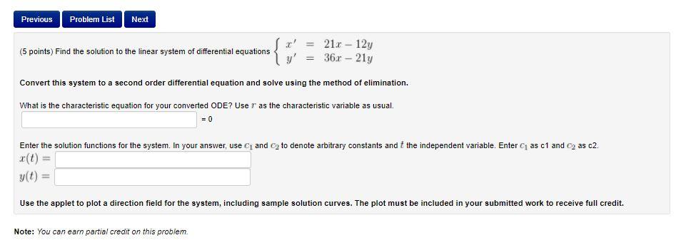 Solved Previous Problem List Next (5 points) Find the | Chegg.com