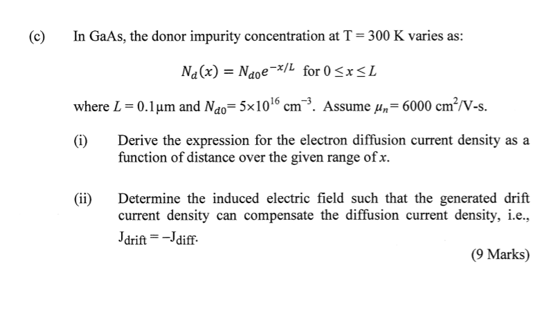 (c) In GaAs, the donor impurity concentration at T = | Chegg.com