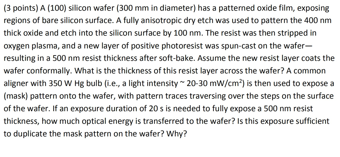 (3 points) A (100) silicon wafer (300 mm in diameter) | Chegg.com