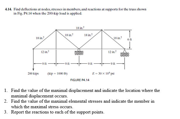 Solved 4.14. Find deflections at nodes, stresses in members, | Chegg.com