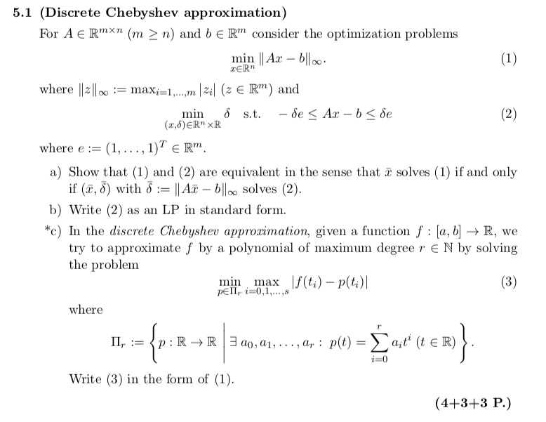 5.1 (Discrete Chebyshev approximation) For A € Rmxn | Chegg.com