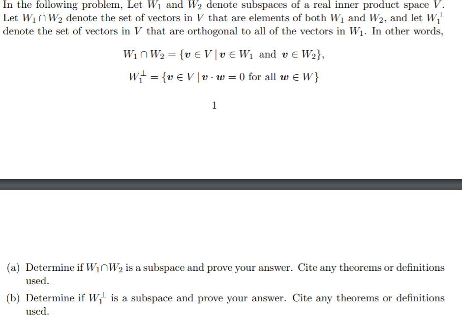 Solved In the following problem, Let Wi and W2 denote | Chegg.com
