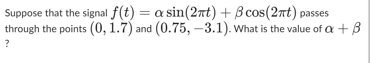 Solved Suppose that the signal f(t)=αsin(2πt)+βcos(2πt) | Chegg.com