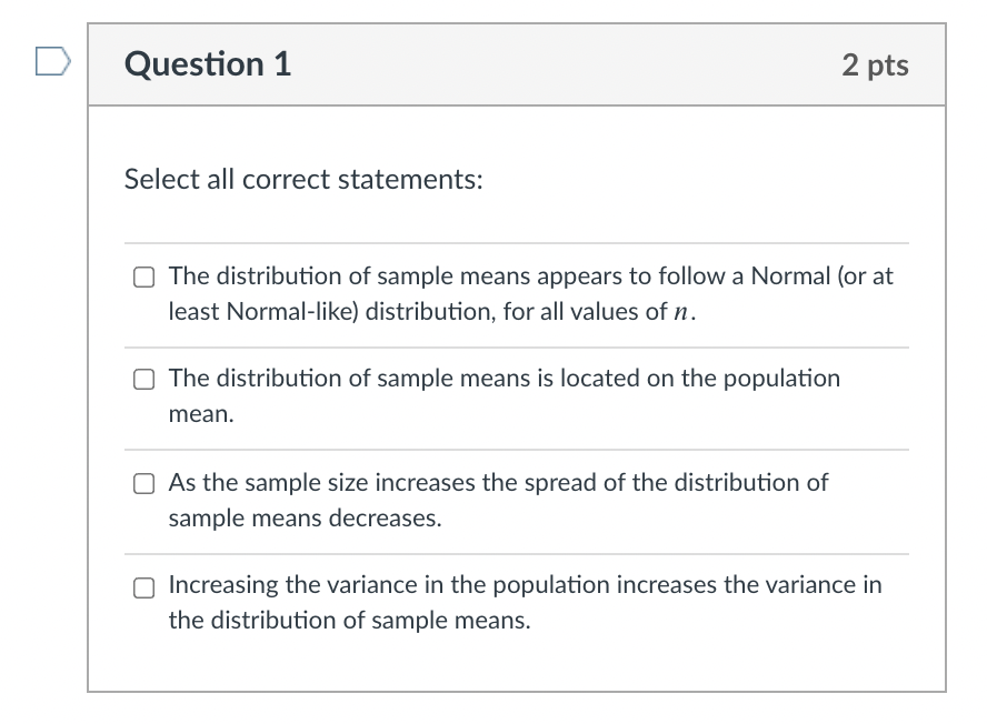 Solved Question 1 2 pts Select all correct statements: The | Chegg.com
