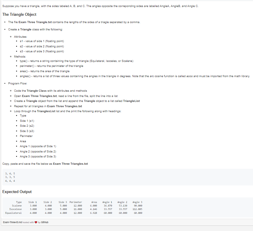Solved - Create a Triangle class with the following: - | Chegg.com
