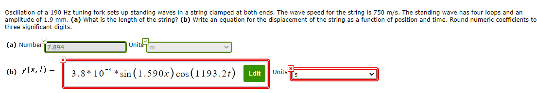 Solved Oscillation of a 190 Hz tuning fork sets up standing | Chegg.com