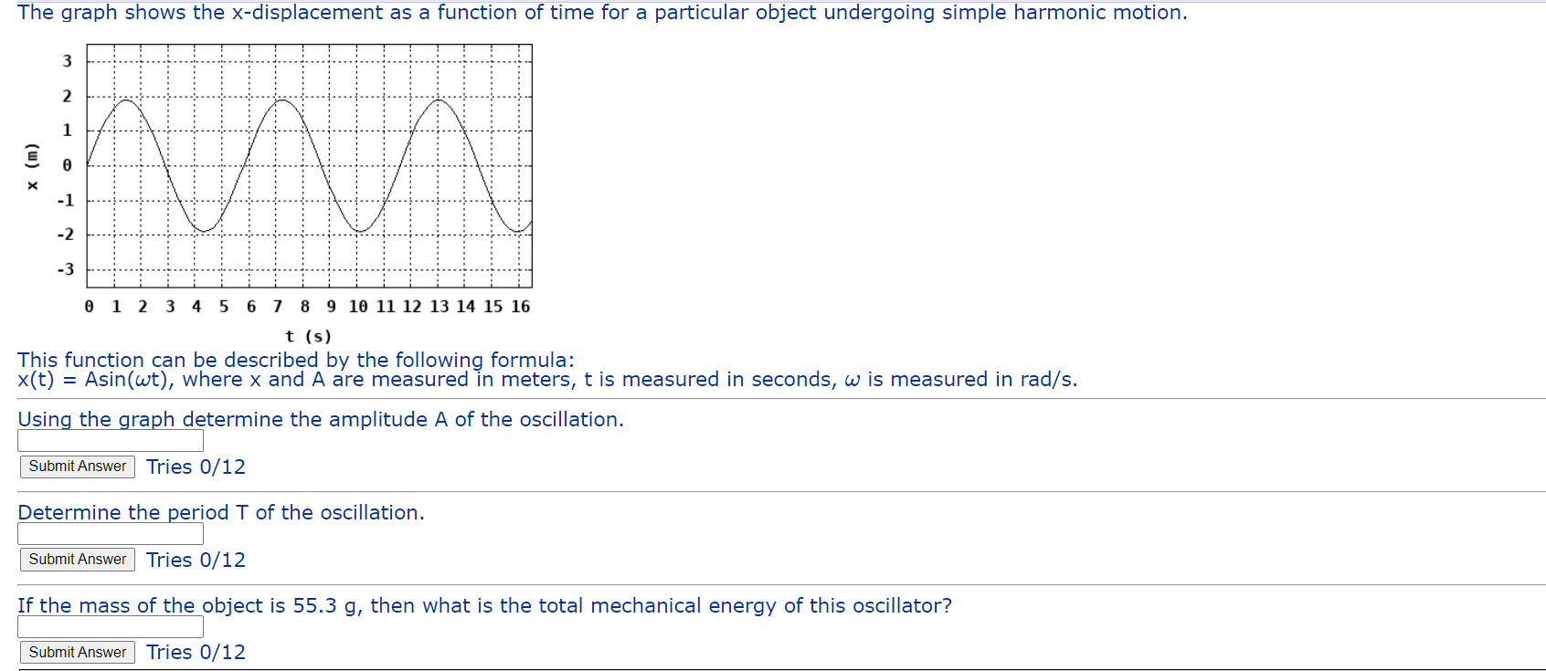 Solved The Graph Shows The X Displacement As A Function Of 