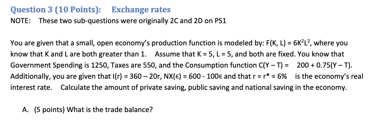 Solved Question 3 (10 Points): Exchange rates NOTE: These | Chegg.com