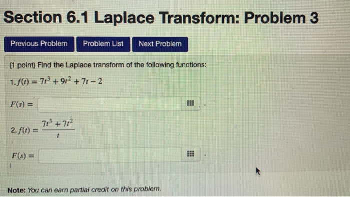 Solved Section 6.1 Laplace Transform: Problem 3 Previous | Chegg.com