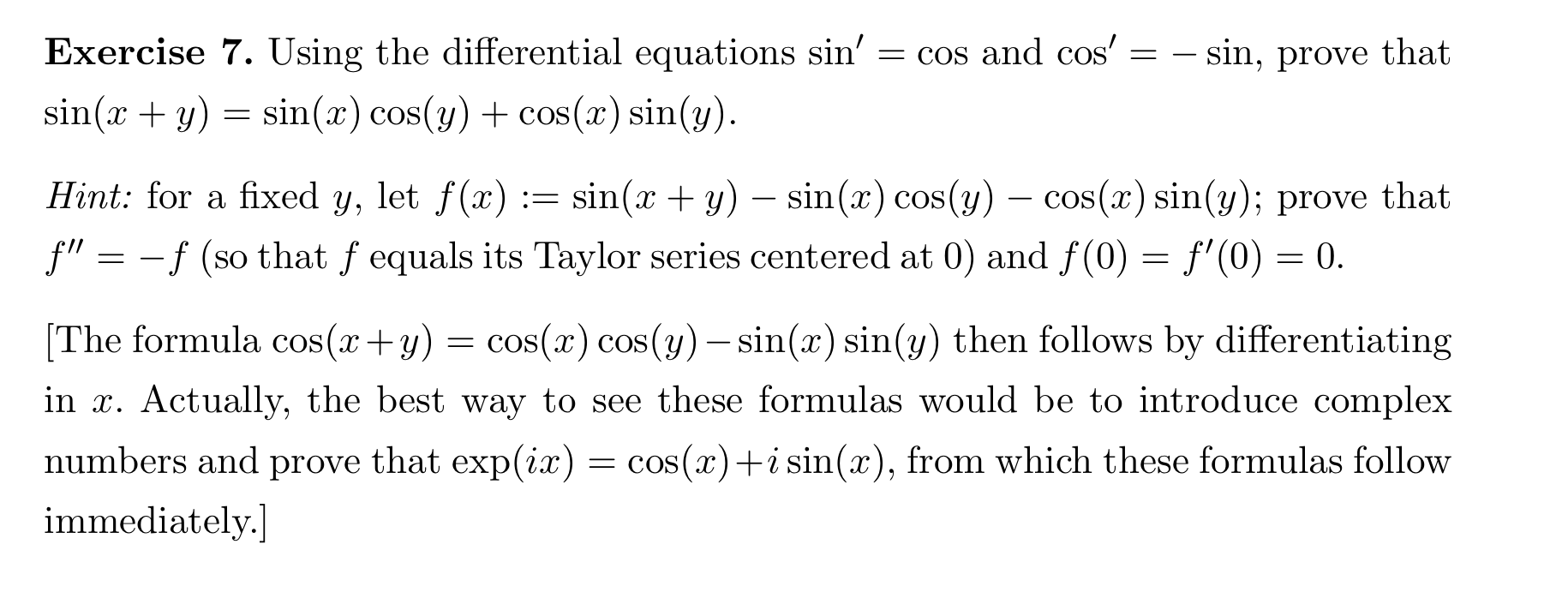 Solved Exercise 7. Using the differential equations sin' = | Chegg.com