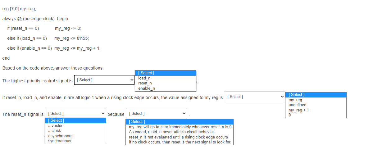 Solved reg (7:0] my_reg; always @ (posedge clock) begin if | Chegg.com