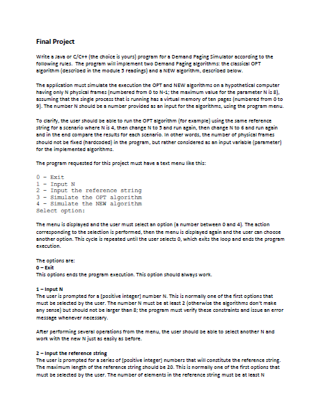 Solved Final Project Write a Jeva or C/CH (the choice is | Chegg.com