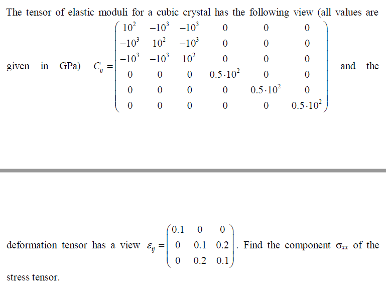 Solved The tensor of elastic moduli for a cubic crystal has | Chegg.com