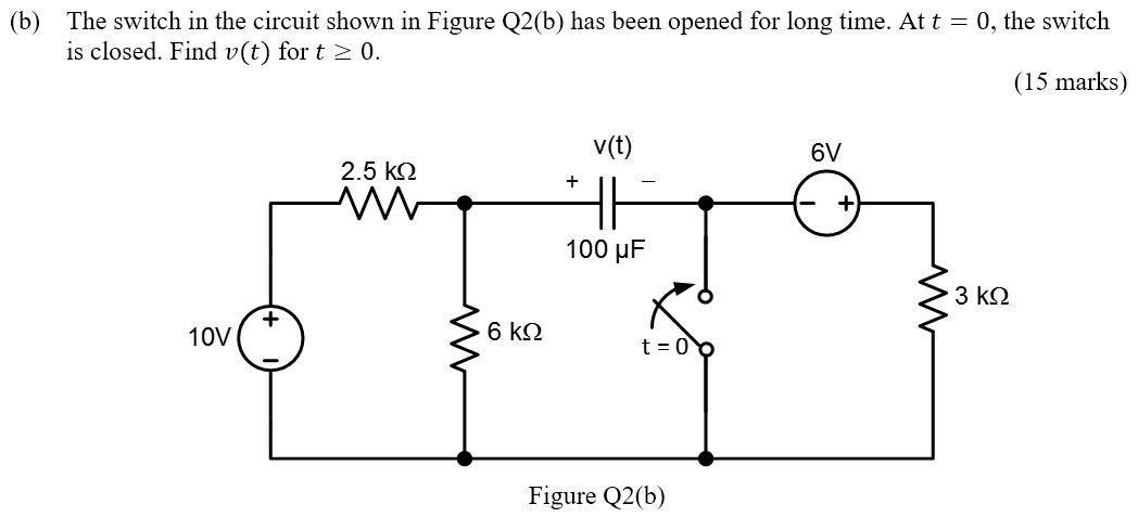 Solved (b) The switch in the circuit shown in Figure Q2(b) | Chegg.com