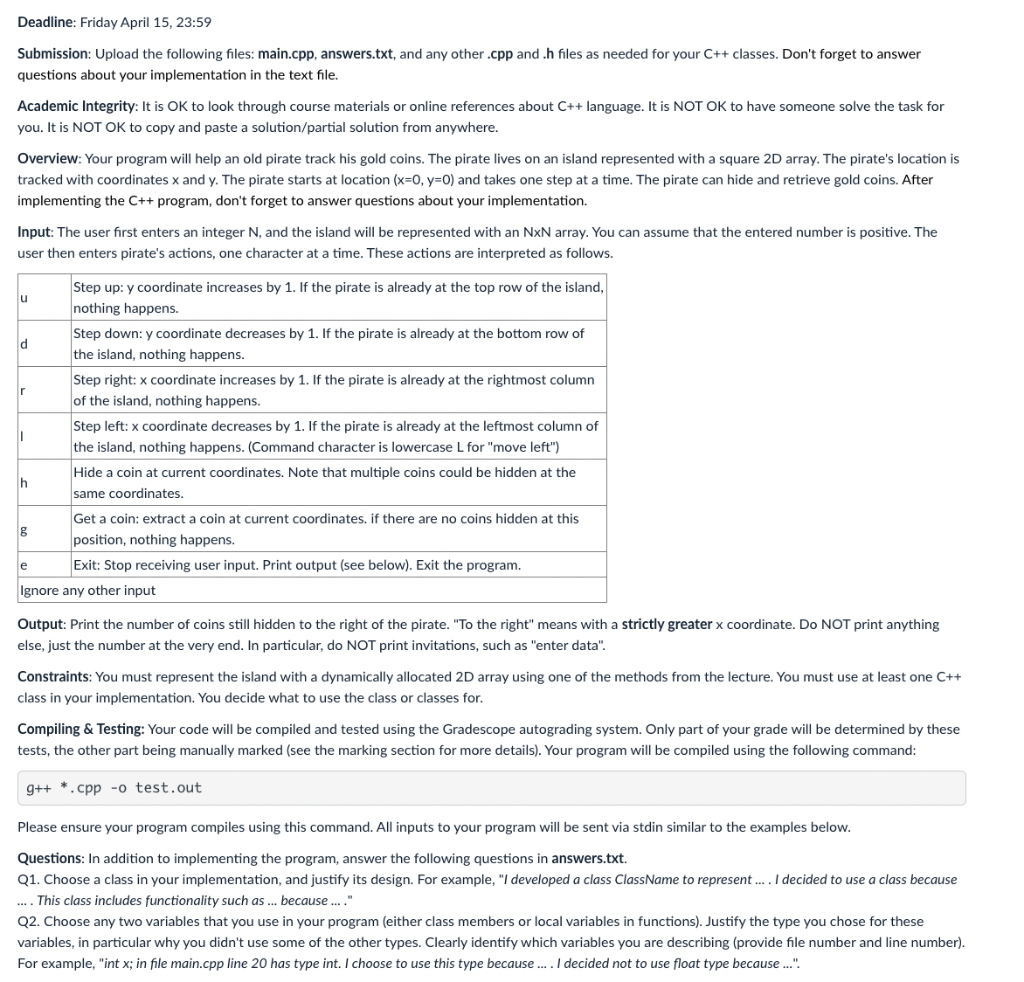 Solved Deadline: Friday April 15, 23:59 Submission: Upload | Chegg.com