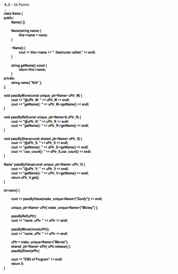 Solved A.3 - 16 Points - class Name public: Name() 0 | Chegg.com