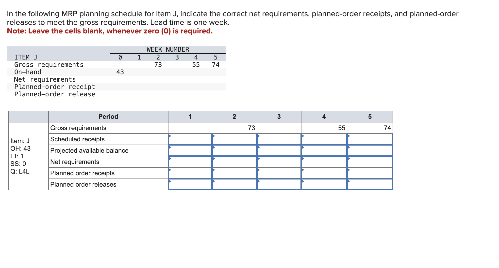 Solved In the following MRP planning schedule for Item J, | Chegg.com