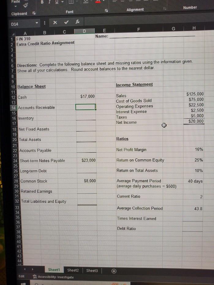 Solved Directions: Complete the following balance sheet and | Chegg.com