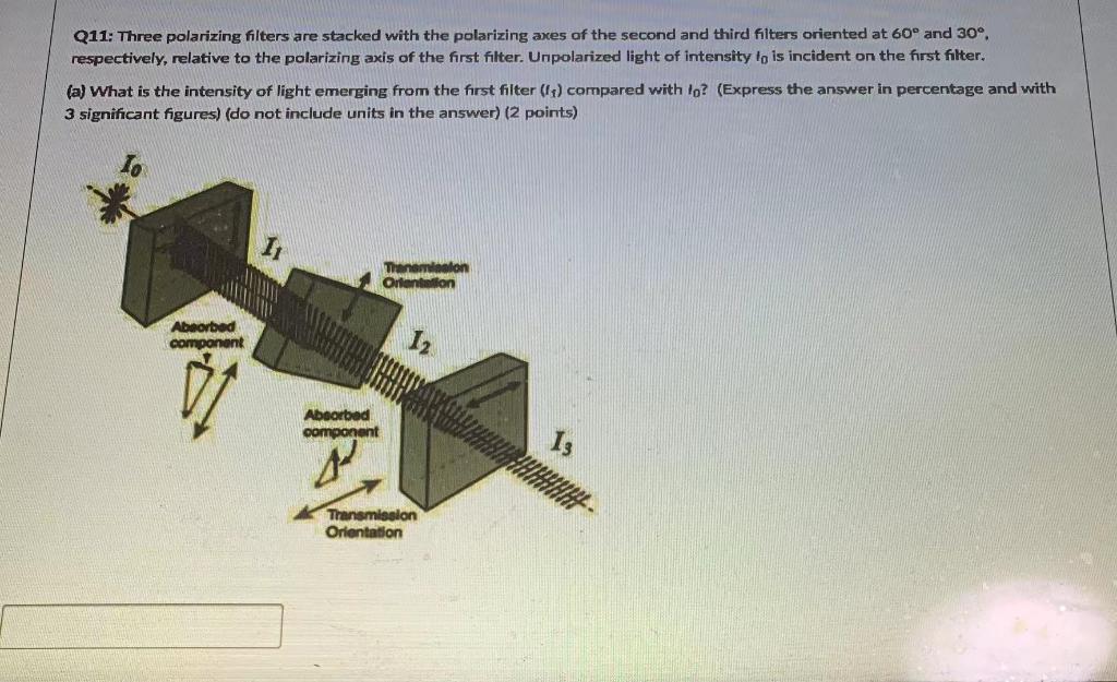 Solved Q11: Three polarizing filters are stacked with the | Chegg.com