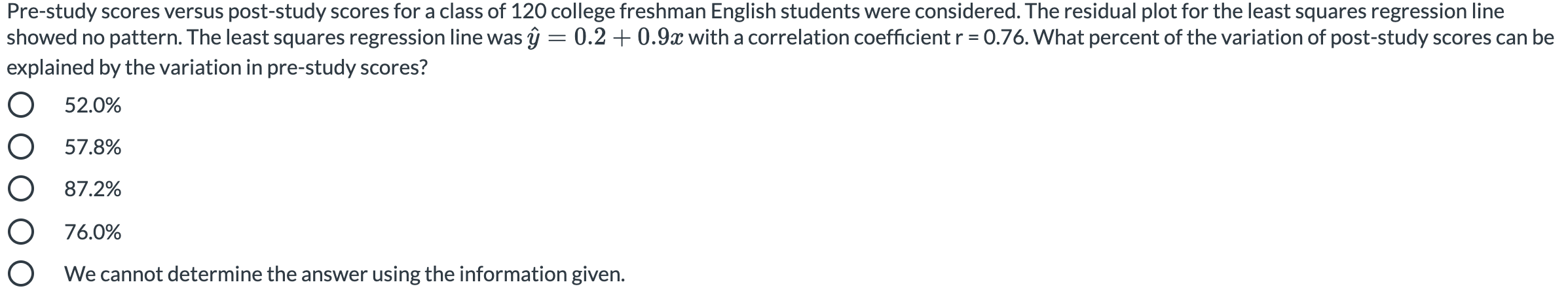 Solved = Pre-study scores versus post-study scores for a | Chegg.com