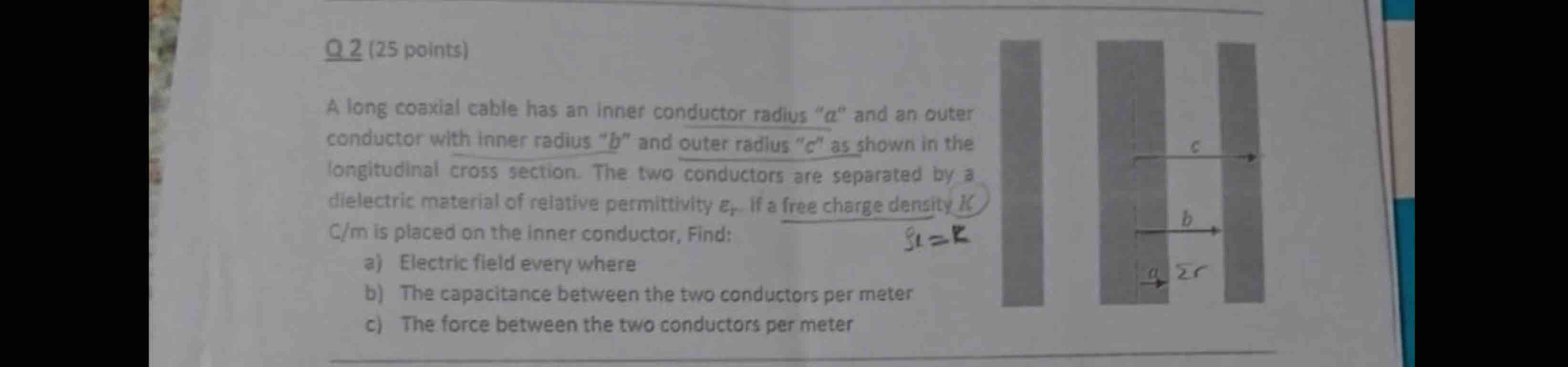 Solved by an EXPERT Q2 25 ﻿points)A long coaxial cable has an inner | Chegg.com