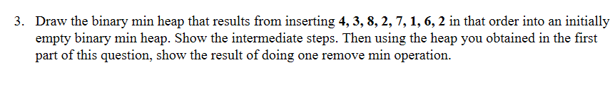 Solved 3. Draw the binary min heap that results from | Chegg.com