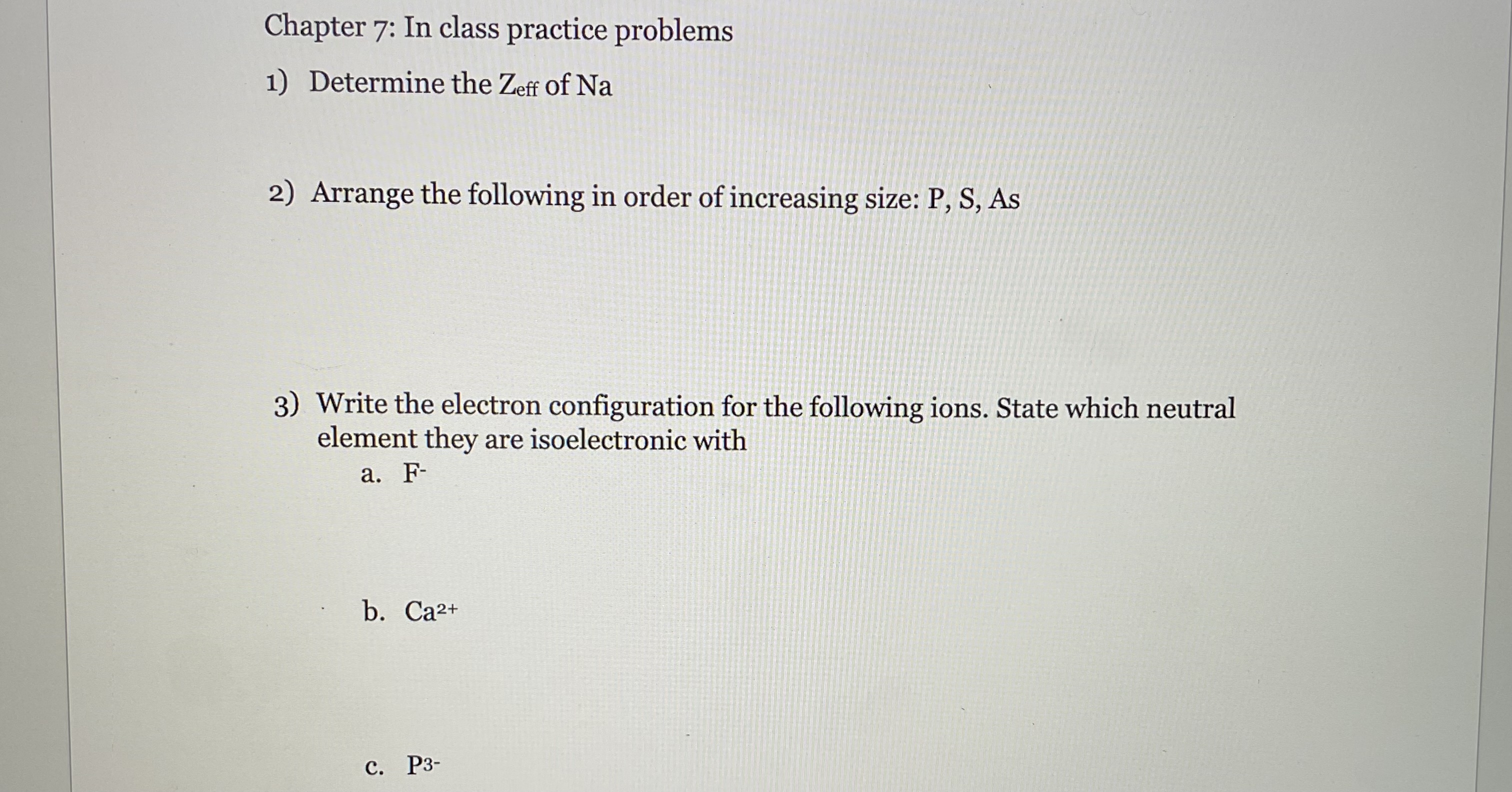 Solved 2) Arrange the following in order of increasing size: | Chegg.com
