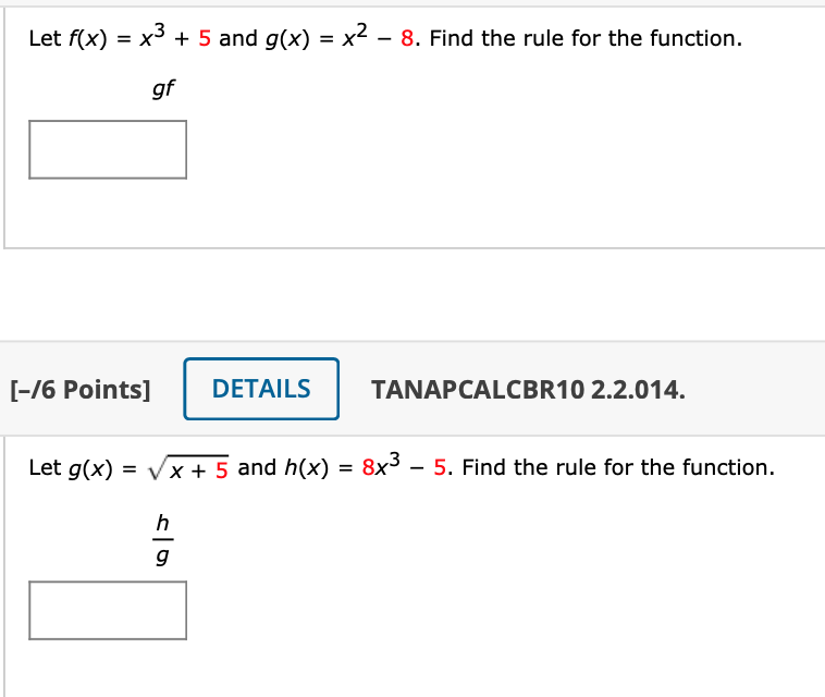 Solved Let f(x)=x3+5 and g(x)=x2−8. Find the rule for the | Chegg.com