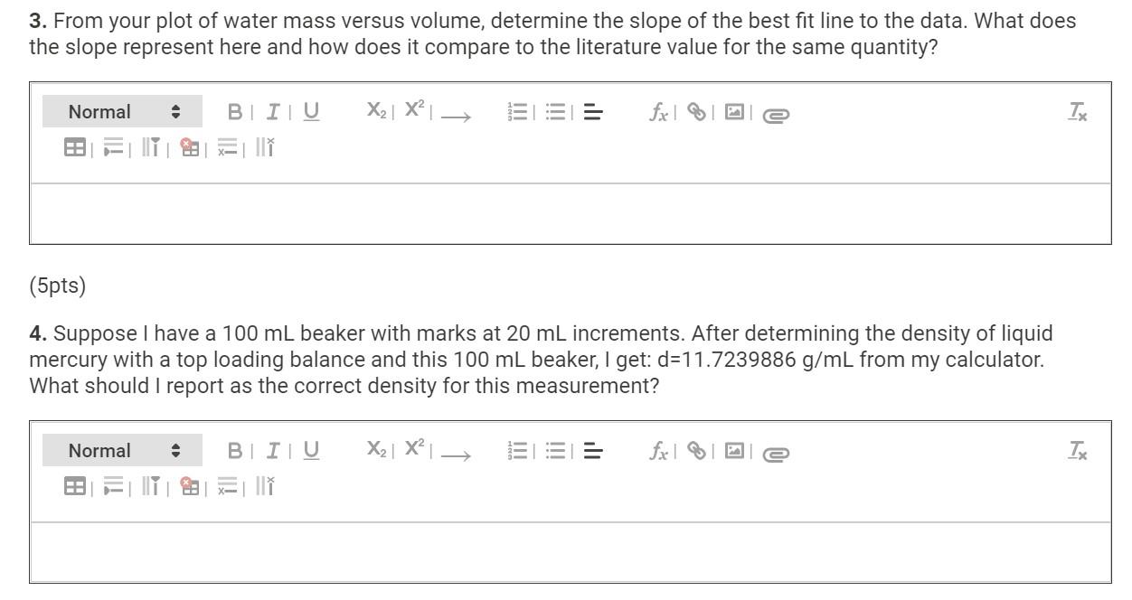 3. From your plot of water mass versus volume, | Chegg.com