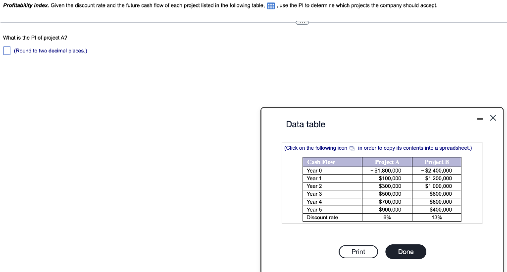 Solved What is the PI of project A? (Round to two decimal | Chegg.com