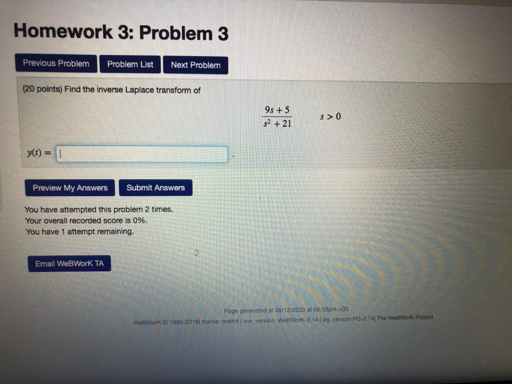 Solved Homework 3 Problem 3 Previous Problem Problem List 2844