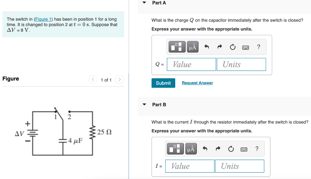 Solved Part A The switch in (Figure 1) has been in position | Chegg.com