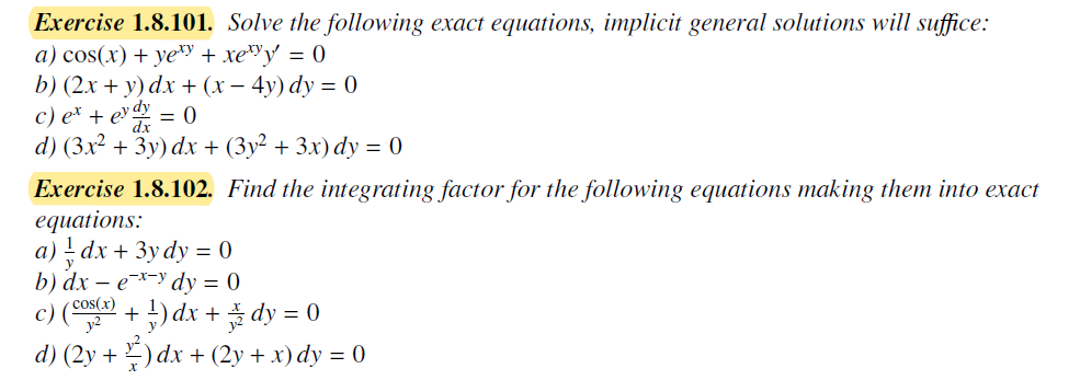 Solved Exercise 1.8.101. Solve the following exact | Chegg.com