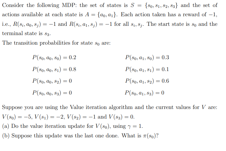 Solved Consider the following MDP: the set of states is | Chegg.com