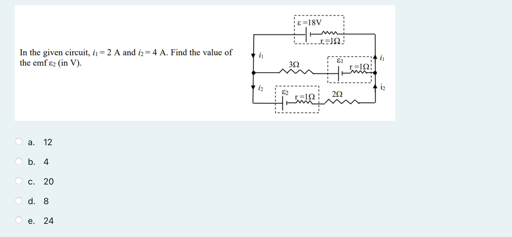 Solved In the given circuit, i1=2 A and i2=4 A. Find the | Chegg.com
