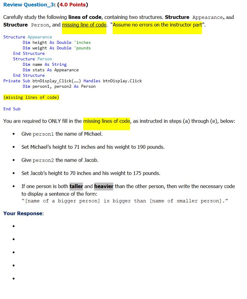 Solved End Structure Structure Person Dim name As String Dim | Chegg.com