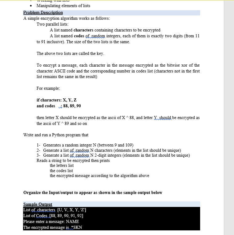 Solved VIS قال 1 Manipulating elements of lists Problem | Chegg.com
