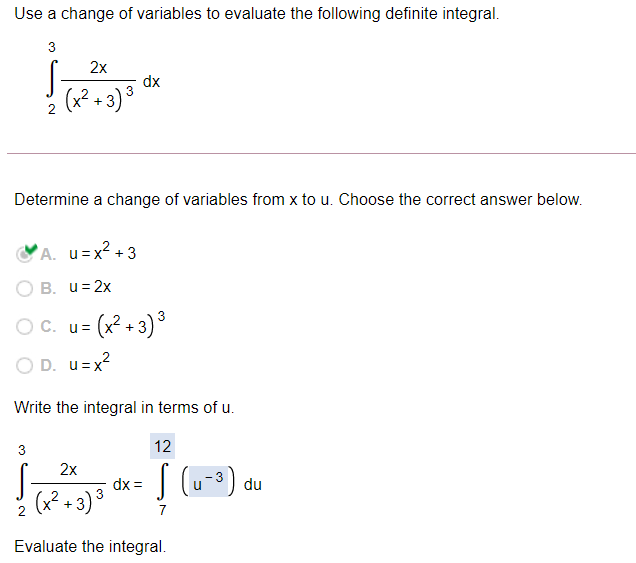Solved Use a change of variables to evaluate the following | Chegg.com