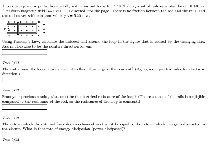 Solved A conducting rod is pulled horizontally with constant | Chegg.com