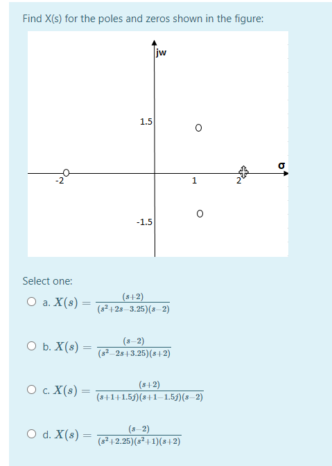 Solved Find X(s) for the poles and zeros shown in the | Chegg.com