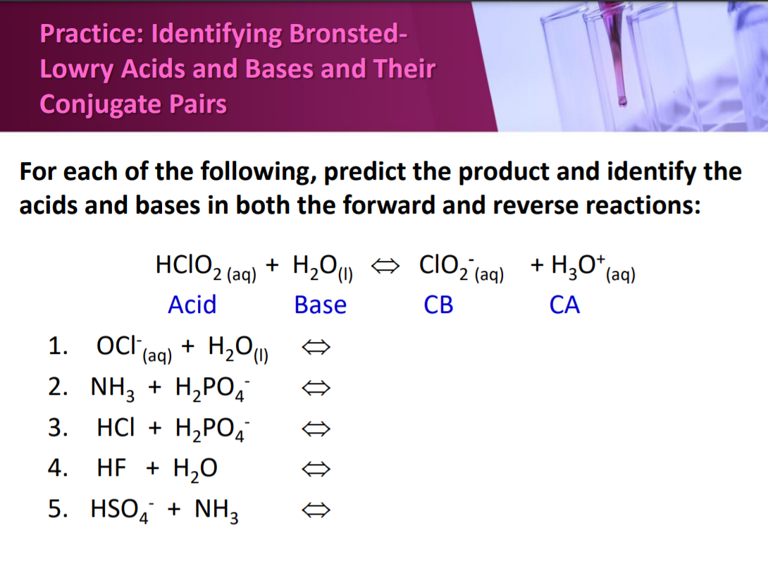Solved Practice: Identifying Bronsted- Lowry Acids and Bases | Chegg.com