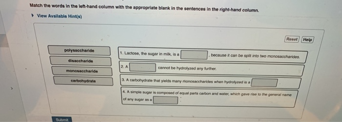 Solved Match the words in the left-hand column with the | Chegg.com