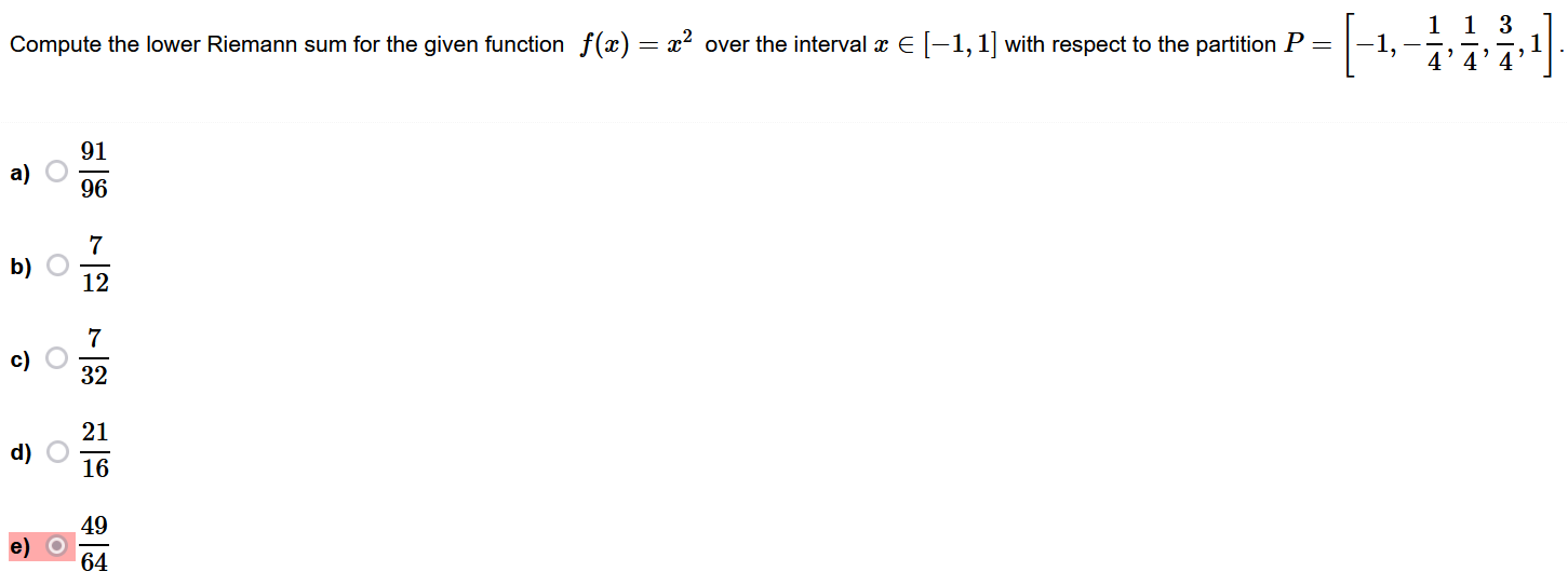 Solved Compute the lower Riemann sum for the given function | Chegg.com
