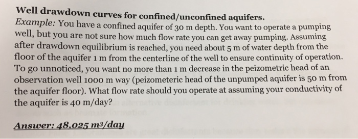 Solved Well drawdown curves for confined/unconfined | Chegg.com