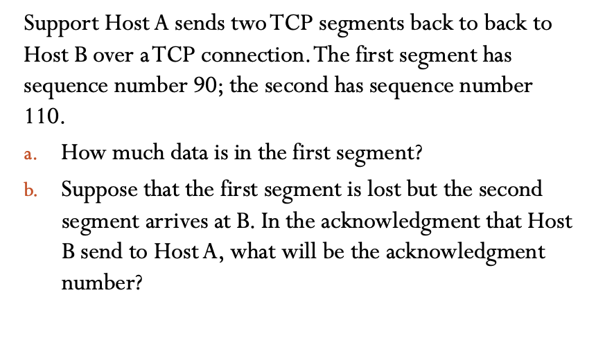 Solved Support Host A sends two TCP segments back to back to | Chegg.com
